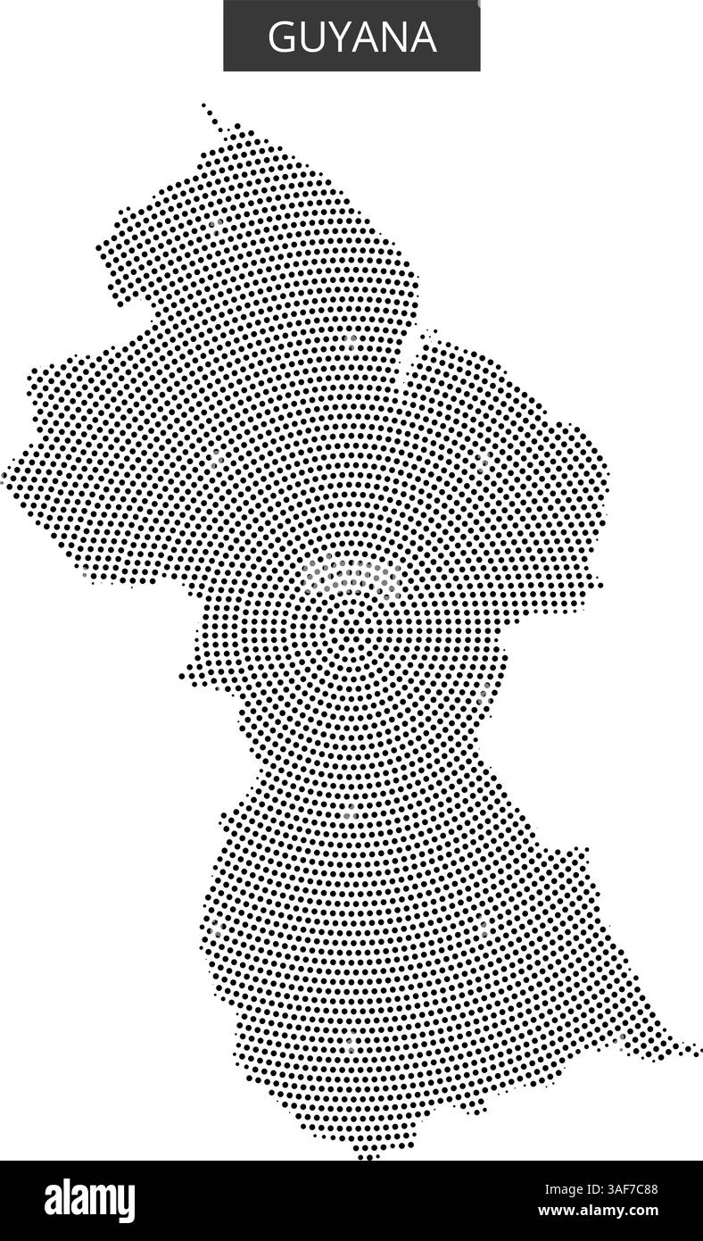 A map outline of Guyana displaying its distinct shape and geographical features clearly marked ...