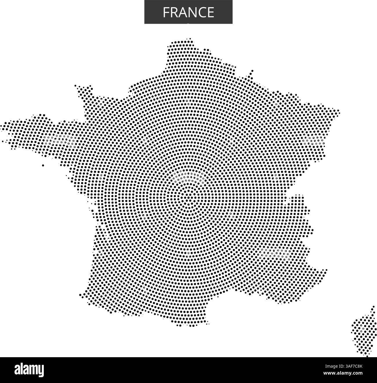 Detailed representation of France using black dots to form its ...