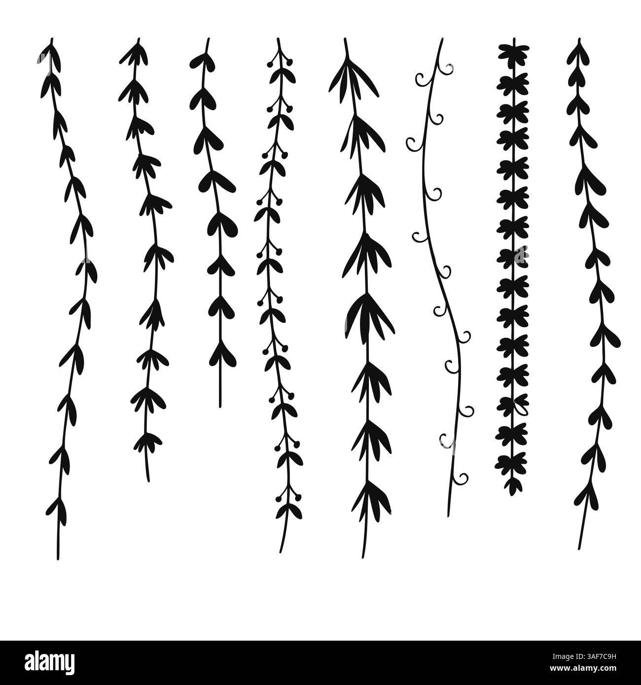 A collection of silhouette art depicting hanging leaves, with elegant ...
