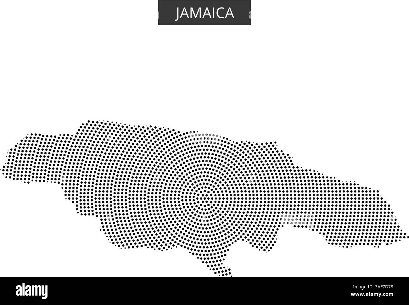 Dotted pattern outlines the shape of Jamaica on a plain white ...