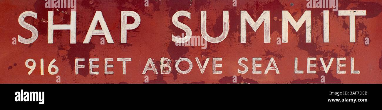Shap Summit sign, 916 feet above sea level. Part of the collection in ...
