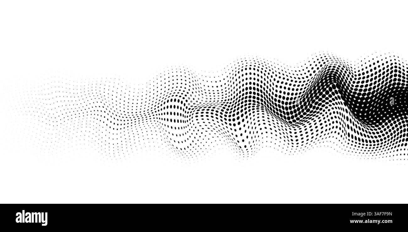 Halftone black wave on white background. Technology halfton mesh wave ...