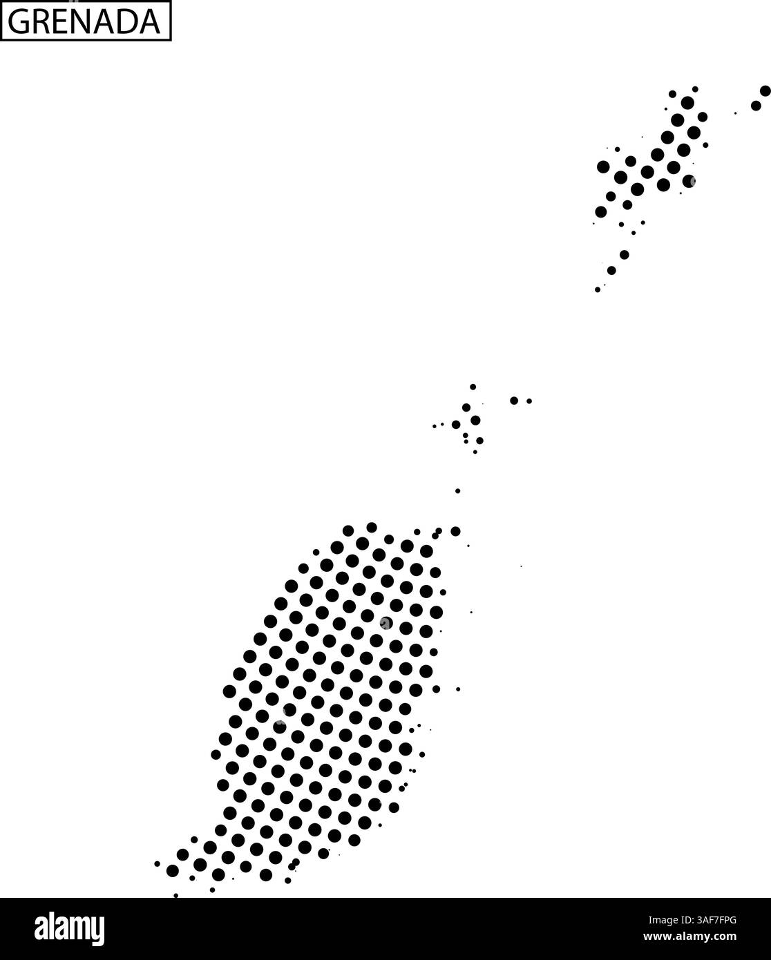 Detailed outline of Grenada highlighting its geography and surrounding islands using a grid ...