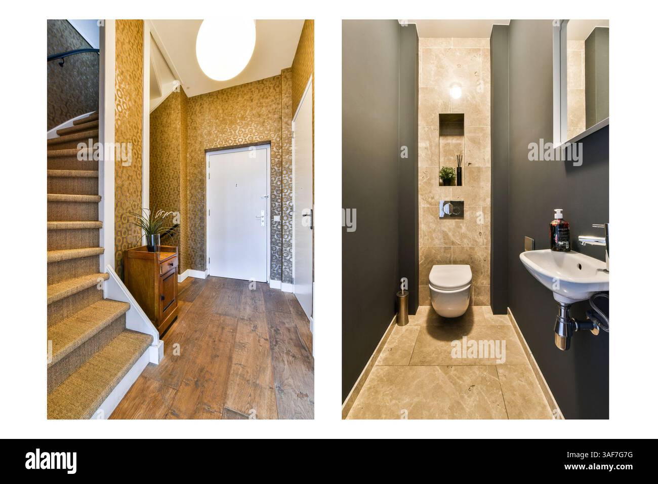 A beautifully designed interior featuring elegant staircases and a ...