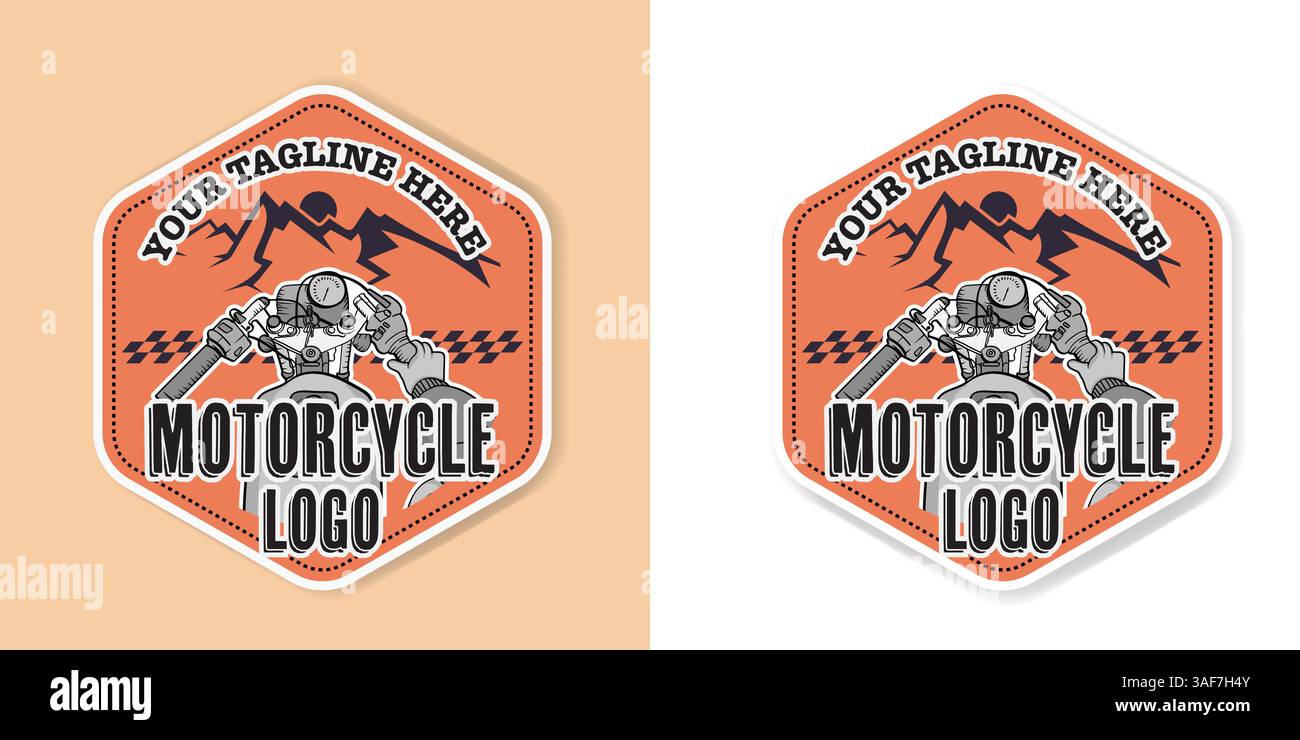Hexagon shaped vintage motorcycle logo design featuring a biker ...