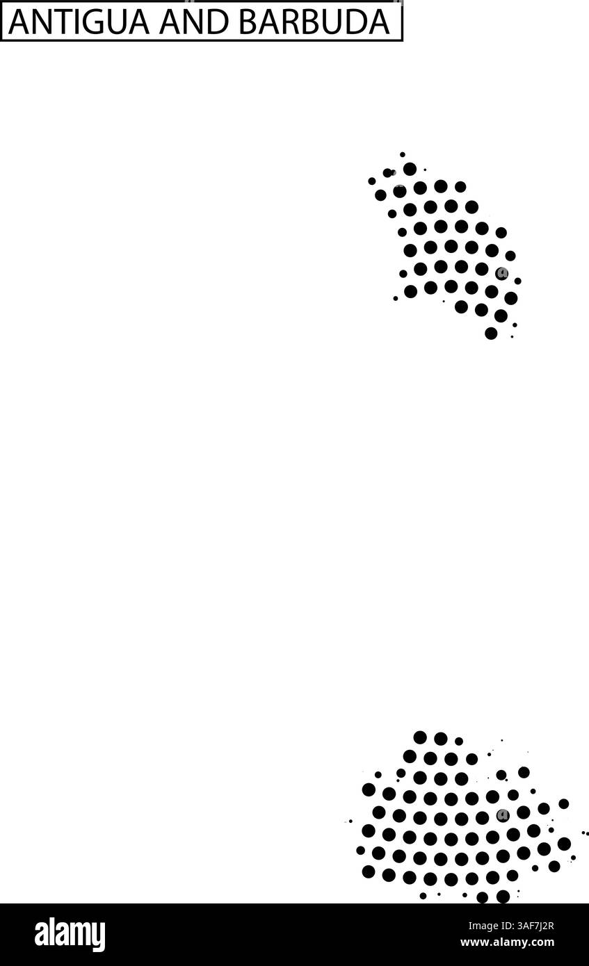 A grid map displaying the outline of Antigua and Barbuda in black dots ...
