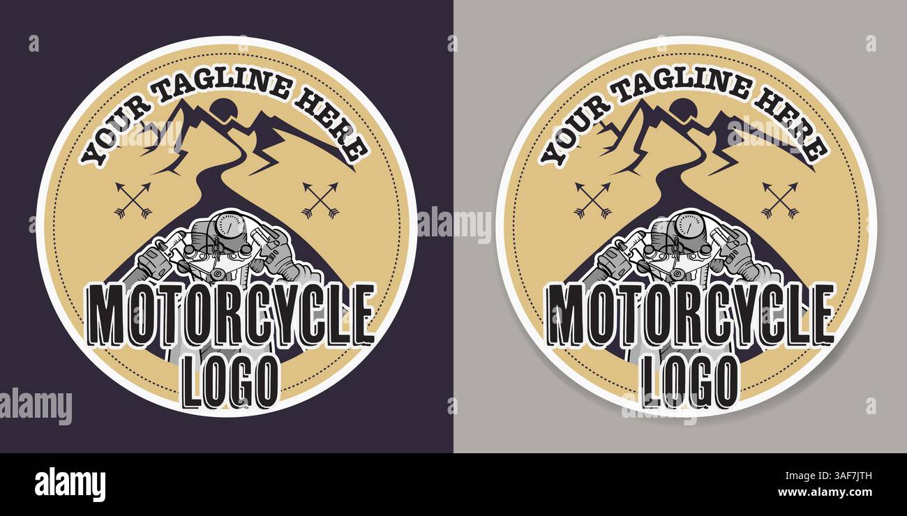 Vintage motorcycle logo template. A circular design features a tan ...