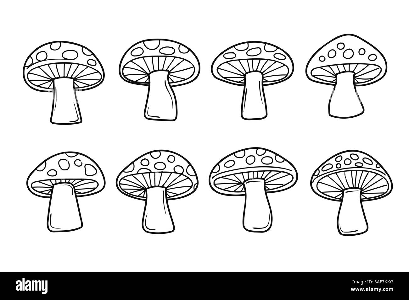 Hand drawn mushroom line art collection.Coloring page.Vector ...