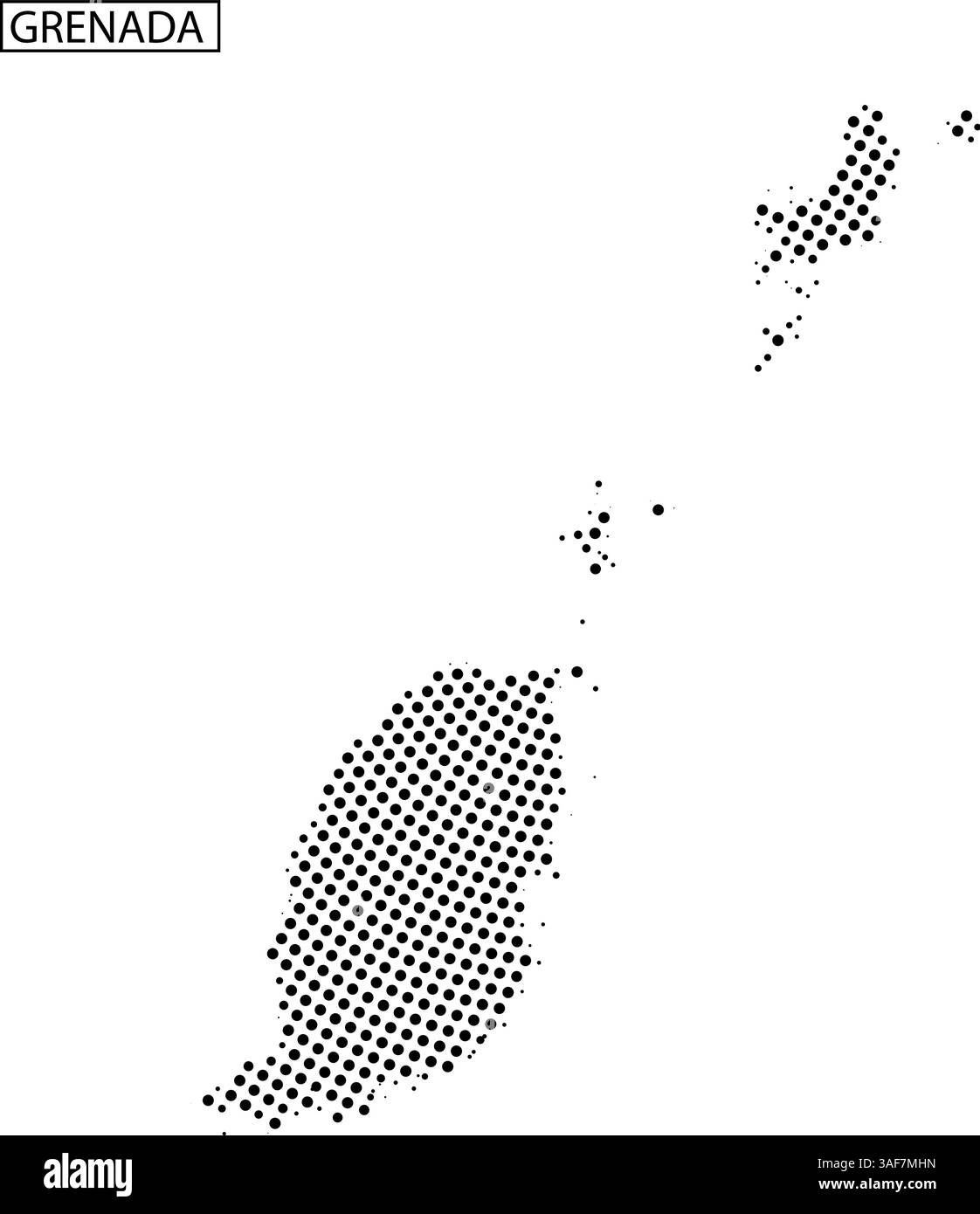 Detailed outline of Grenada highlighting its geography and surrounding islands using a grid ...