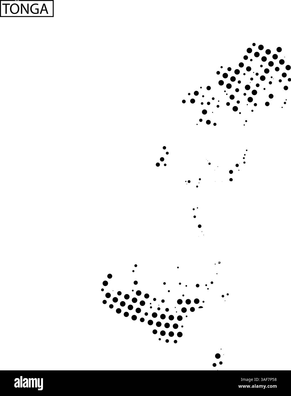 A detailed dot pattern outlines the islands of Tonga, emphasizing its ...