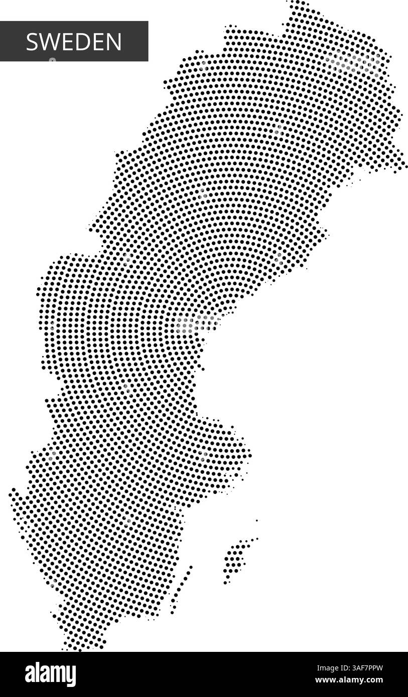 A map of Sweden is displayed using a dotted design, emphasizing its ...