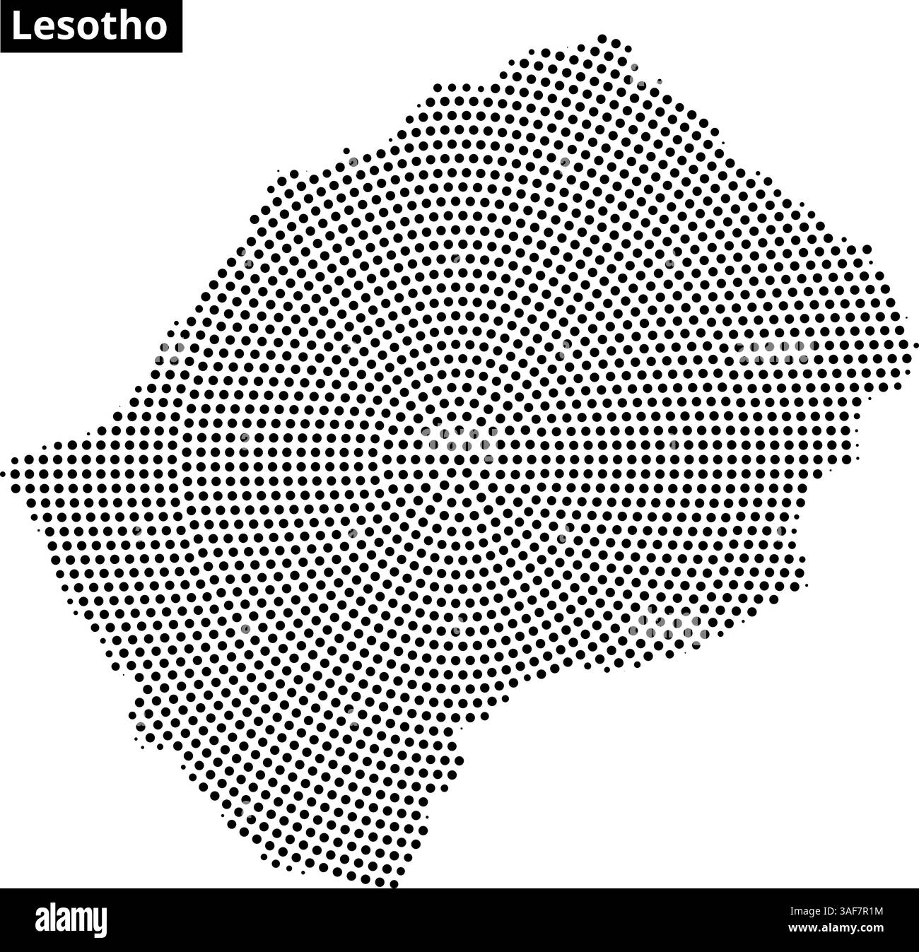 Dotted outline of Lesotho shows geographical features overlaid on a ...