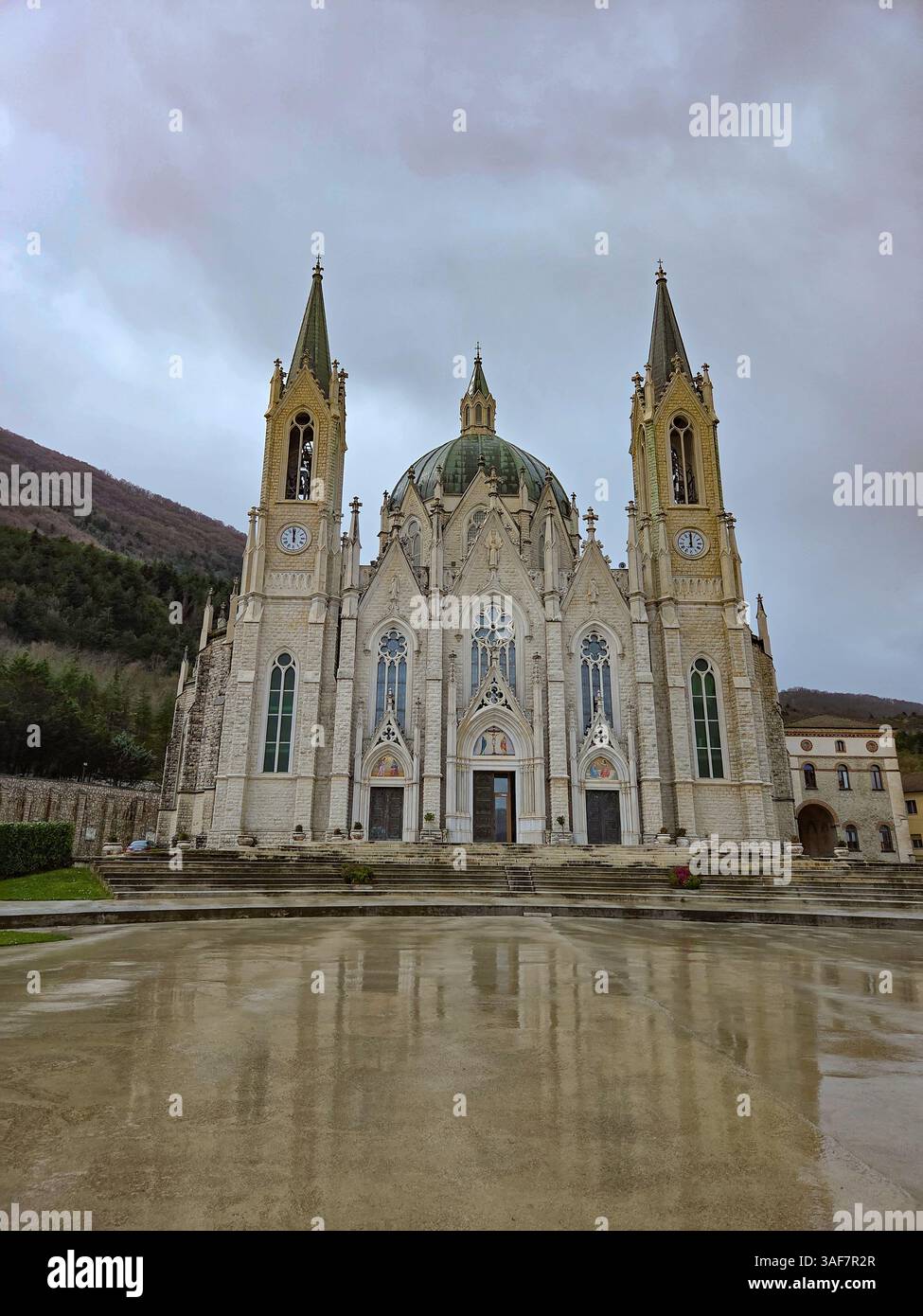 The facade gothic-style cathedral in Castelpetroso, a town in Molise ...