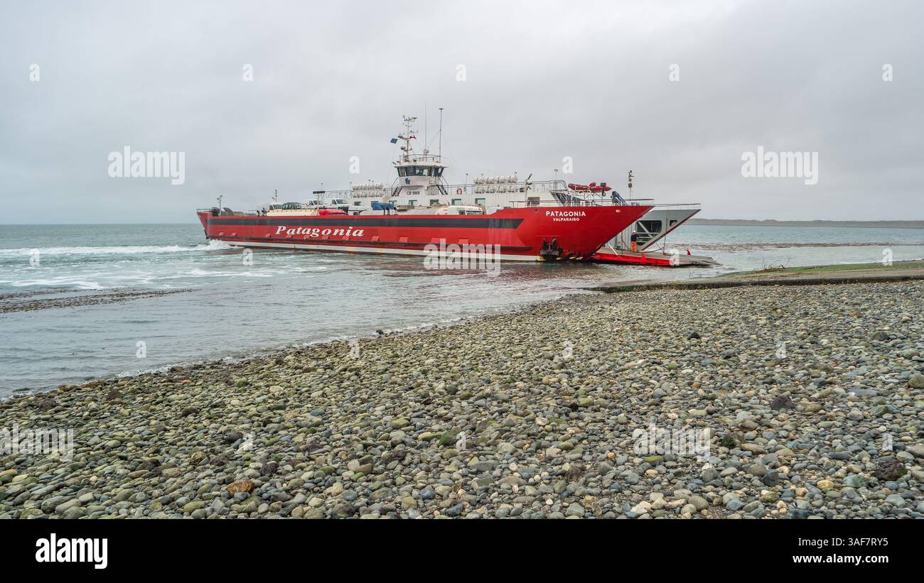 Punta Delgada, Patagonia, Chile - March 26, 2017: View over ferry boat ...