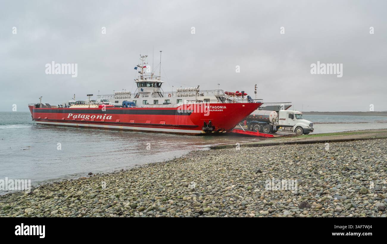 Punta Delgada, Patagonia, Chile - March 26, 2017: View over ferry boat ...