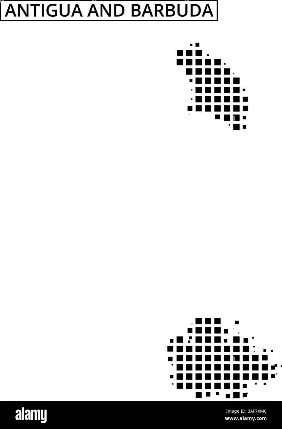A grid map displaying the outline of Antigua and Barbuda in black dots ...