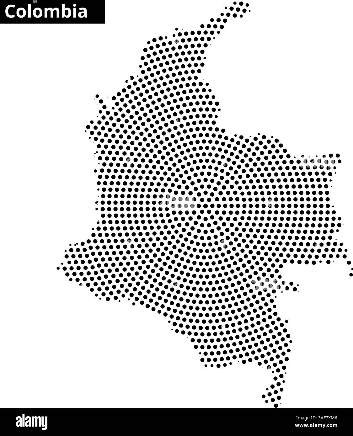 A dotted map of Colombia showcases the country's distinctive outline ...