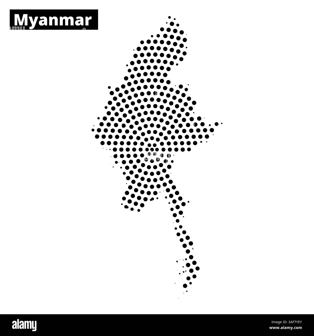 A clear representation of Myanmar's map outline with dotted patterns ...