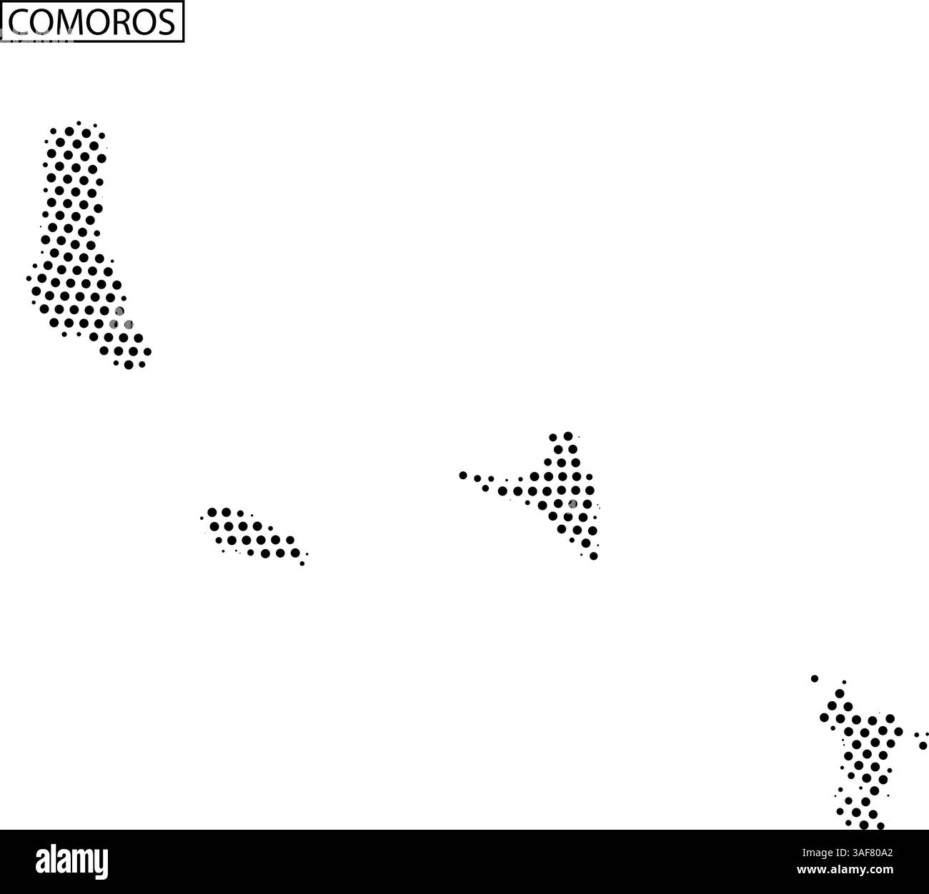 Detailed map outline highlighting the islands of Comoros with ...