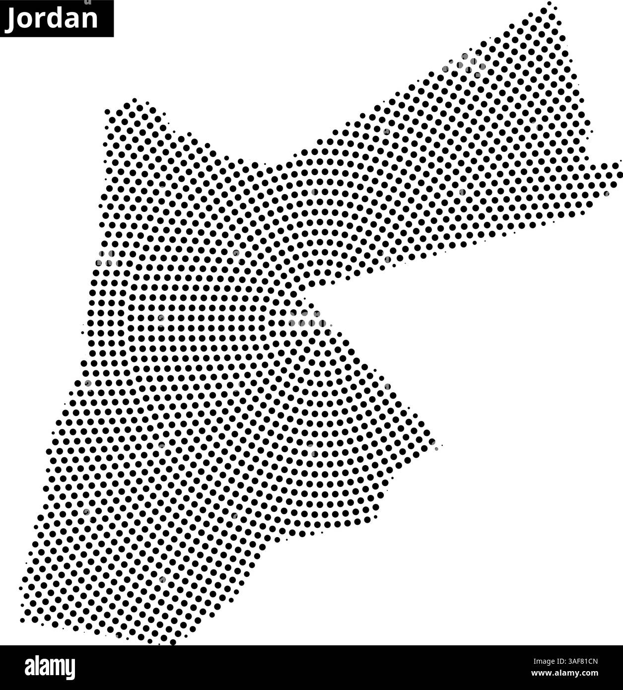Distinct dotted map showcasing the shape and borders of Jordan ...