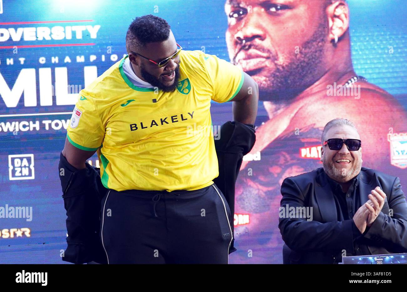 Jarrell Miller during a press conference at Portman Road, Ipswich ...