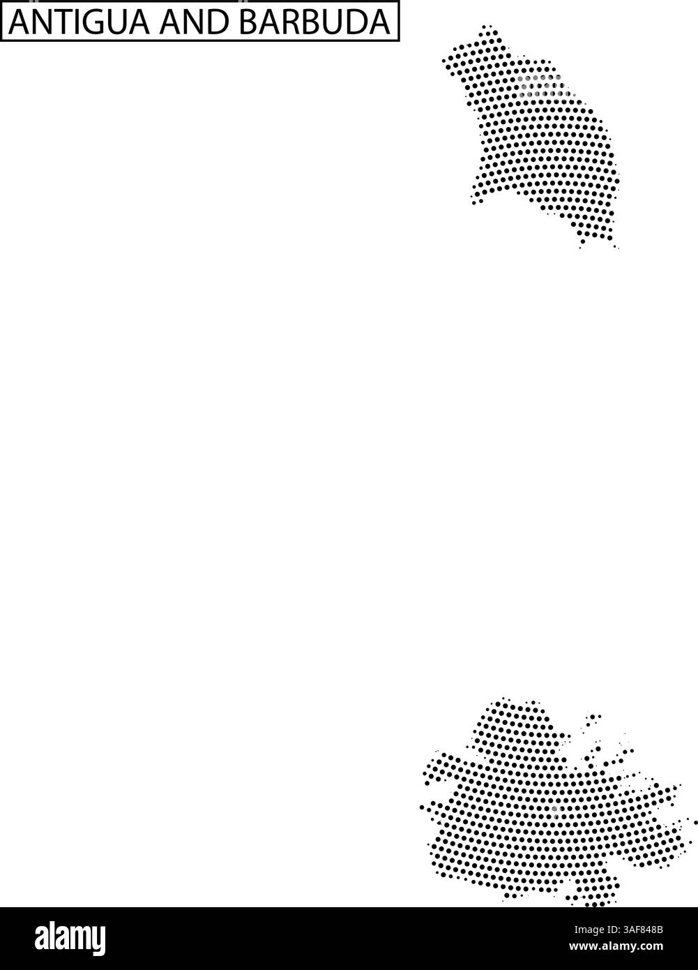 A grid map displaying the outline of Antigua and Barbuda in black dots ...