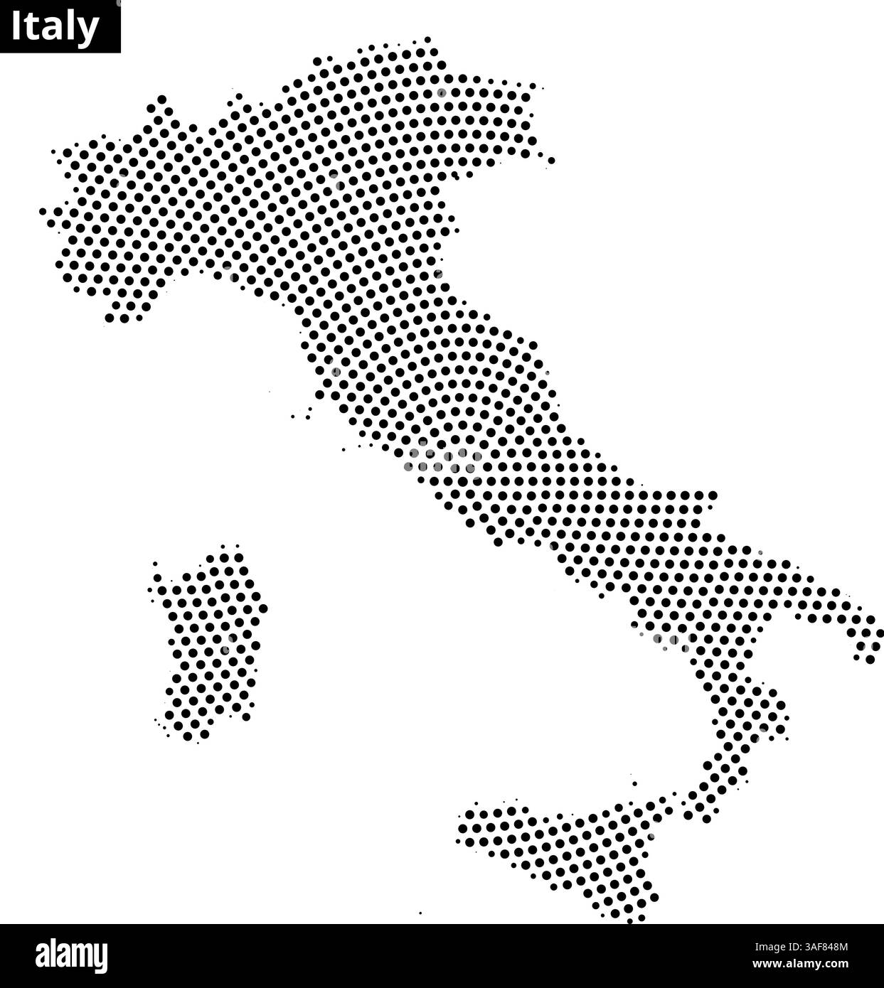 A dotted outline map of Italy highlights its geographical shape. This ...