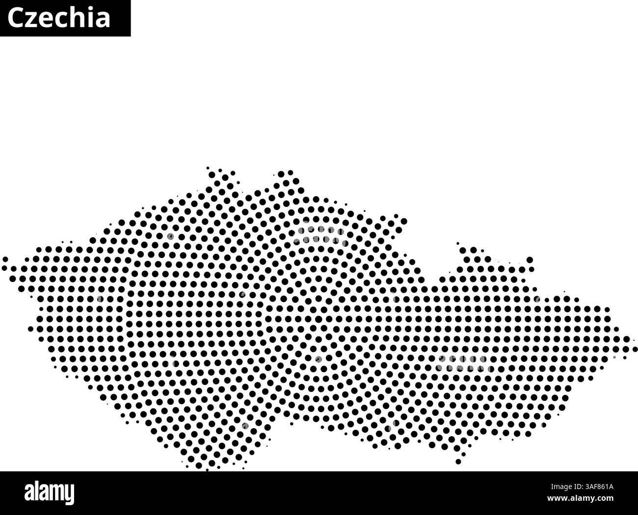 A dotted map of Czechia showcases its borders and geographical features ...