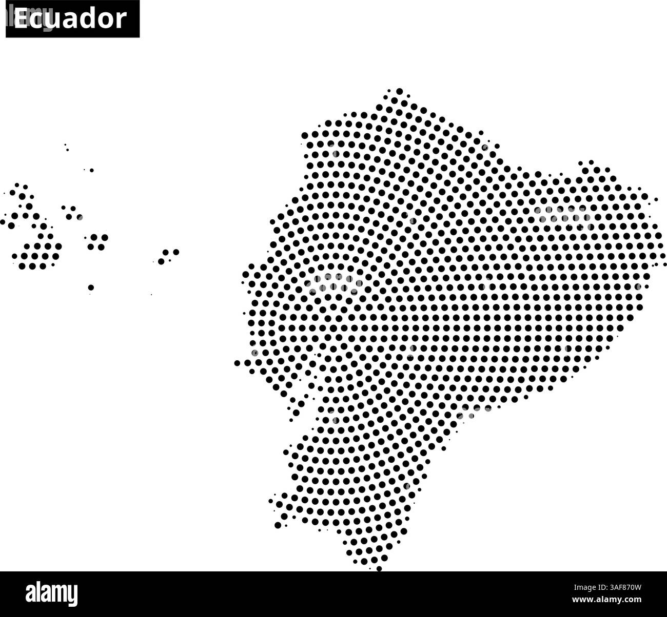 The artwork showcases a detailed map of Ecuador with a unique dot ...