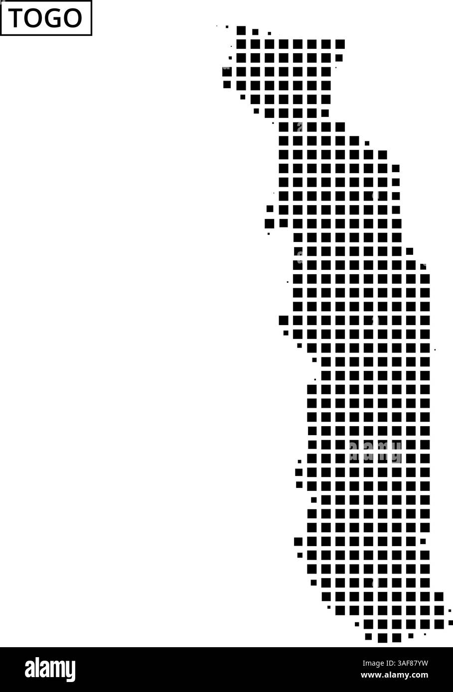 A dotted representation showcases the unique shape and borders of Togo ...