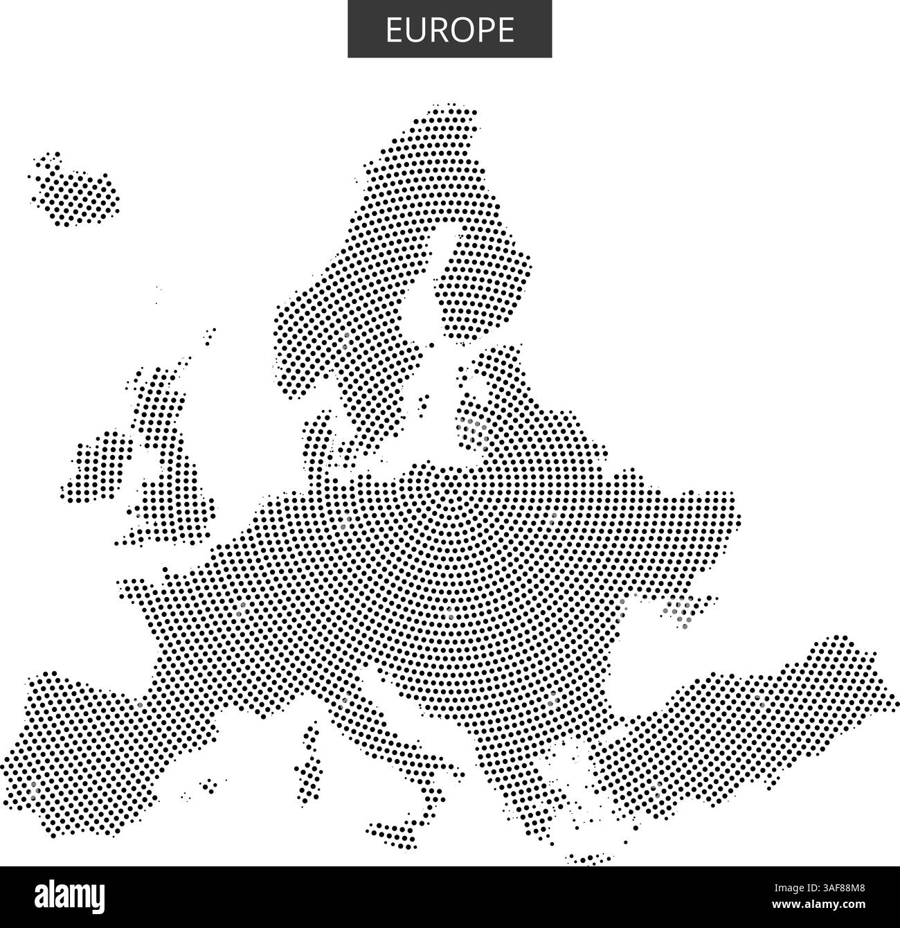 A dotted representation of Europe, showcasing countries and borders in ...