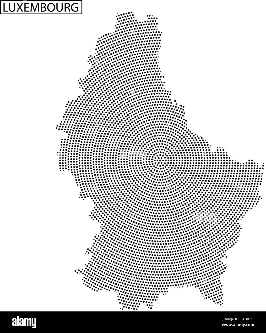 This map displays Luxembourg's outline in a unique dotted design ...