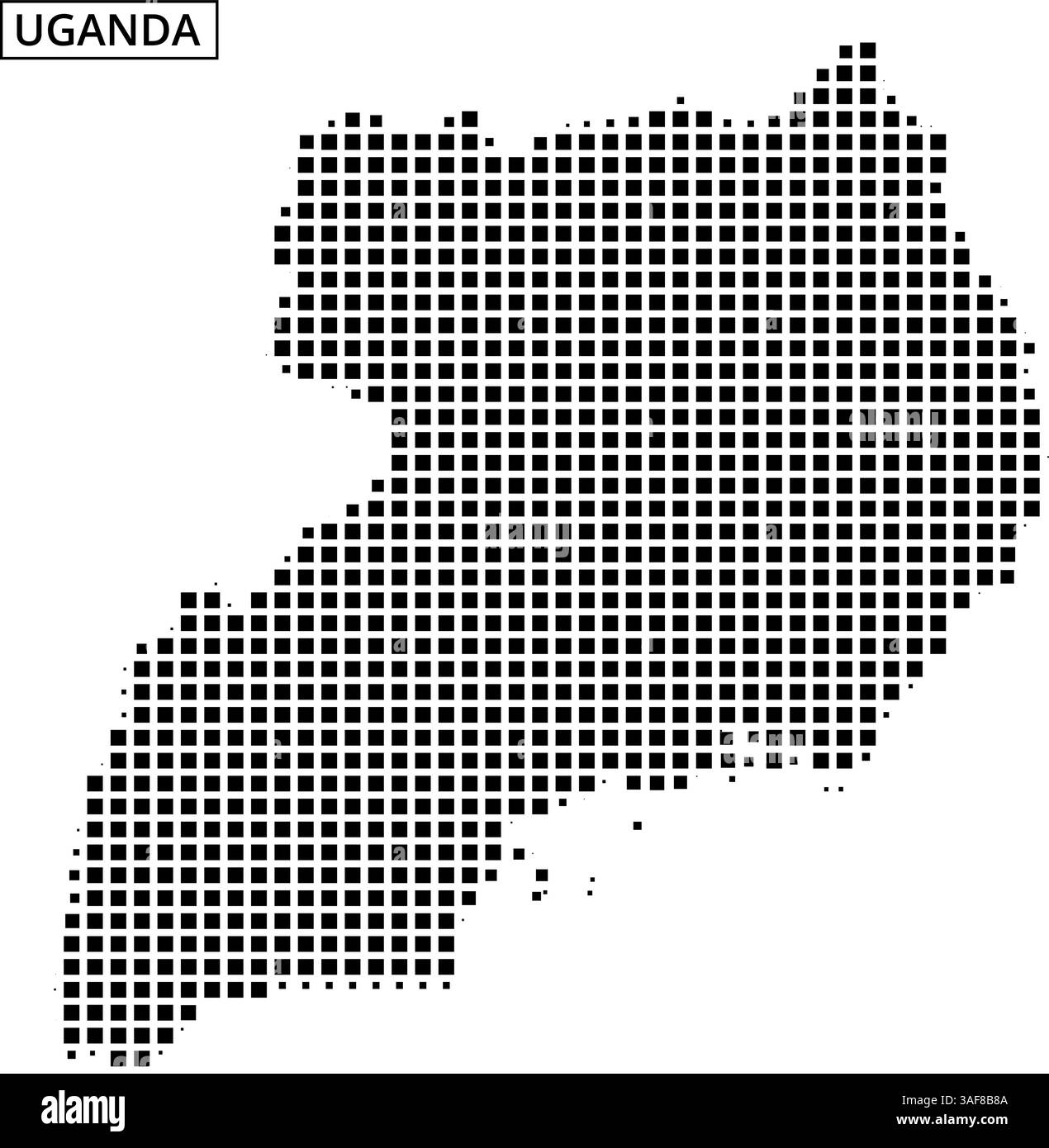 A map of Uganda illustrated with a dotted pattern, showcasing the ...