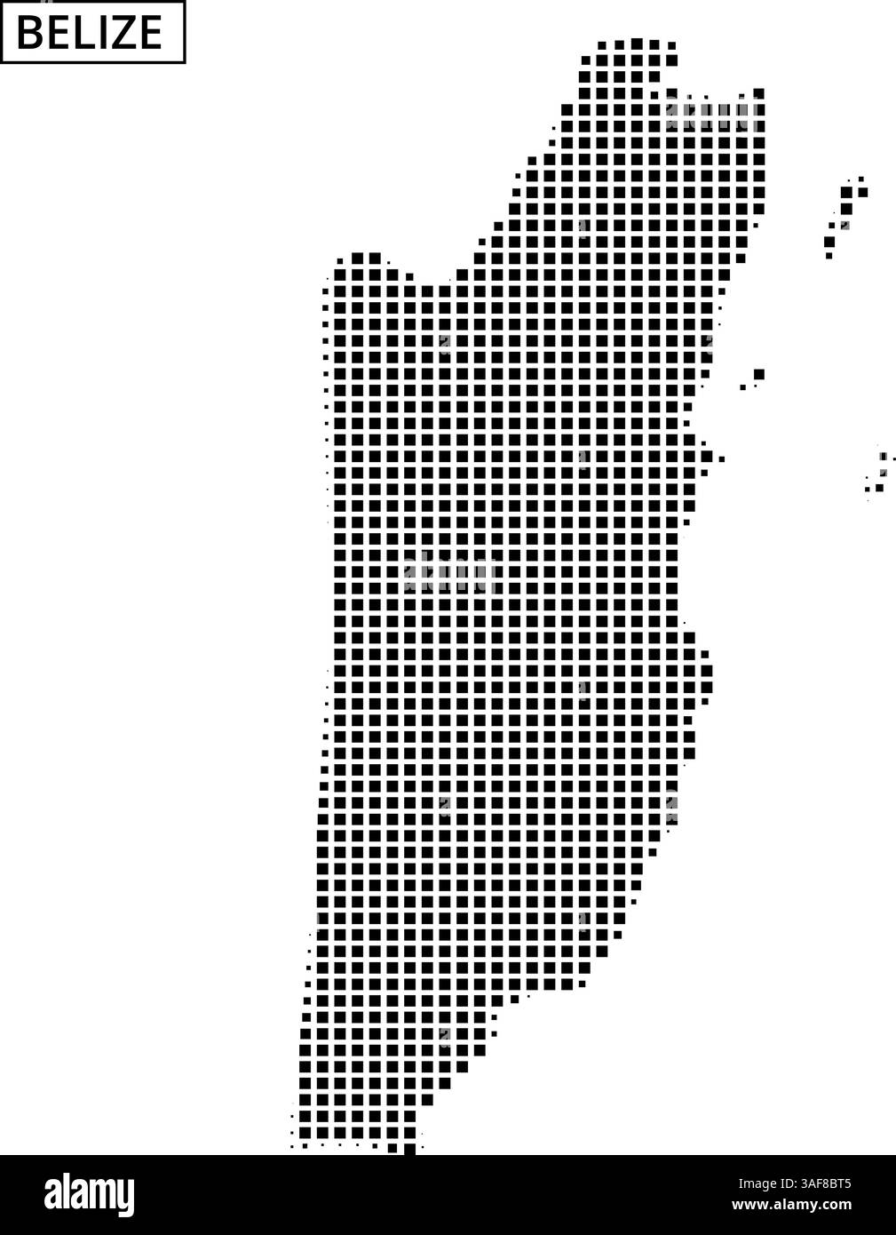 Black and white illustration of the map of Belize highlighting its ...