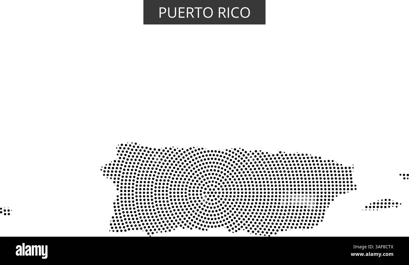 A creative map of Puerto Rico showcased with a dotted pattern and wavy ...