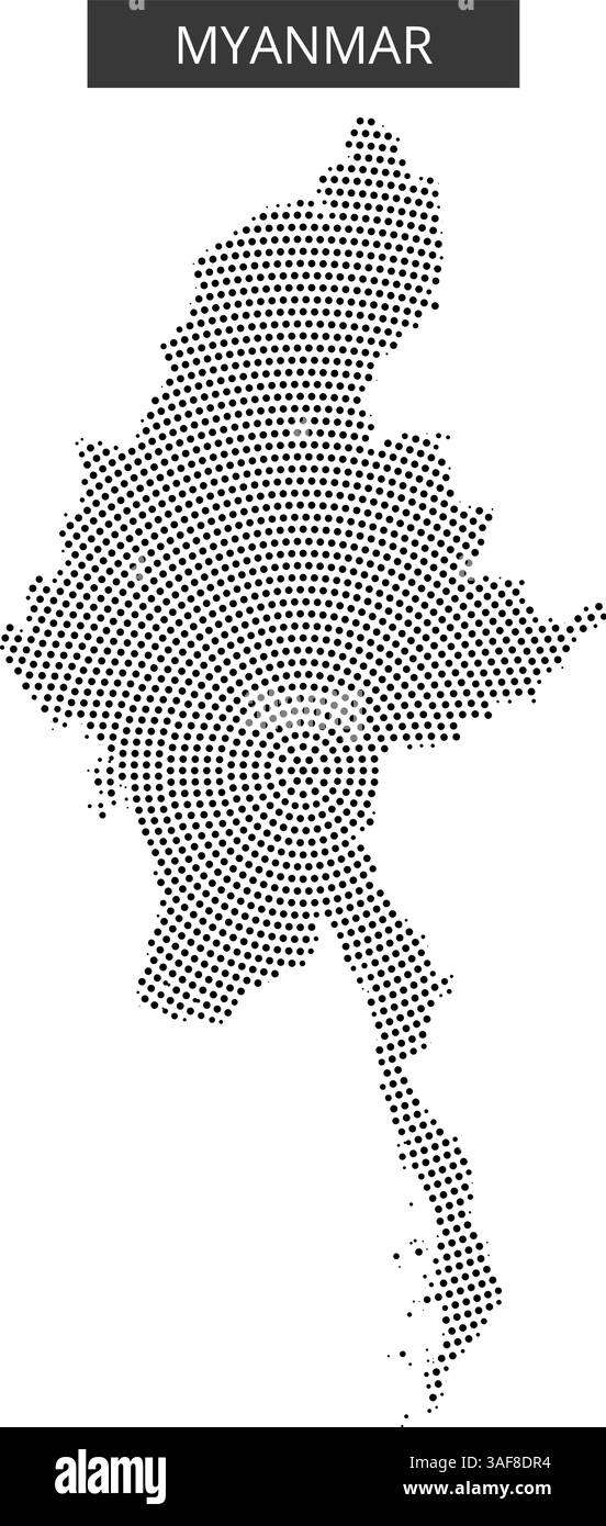A clear representation of Myanmar's map outline with dotted patterns ...
