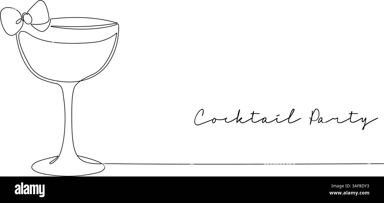 Cocktail Party. Coquette Glass with Ribbon Bow in One Continuous Line ...