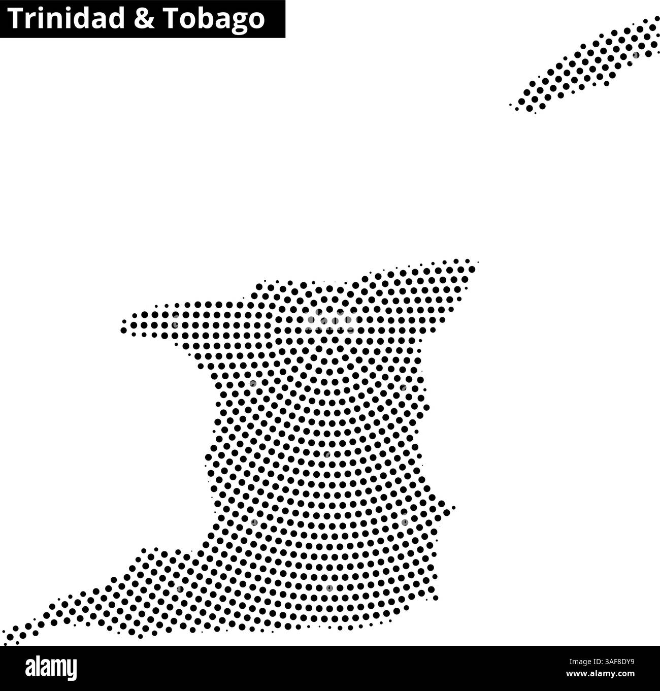 This map outline of Trinidad and Tobago displays a dotted pattern ...