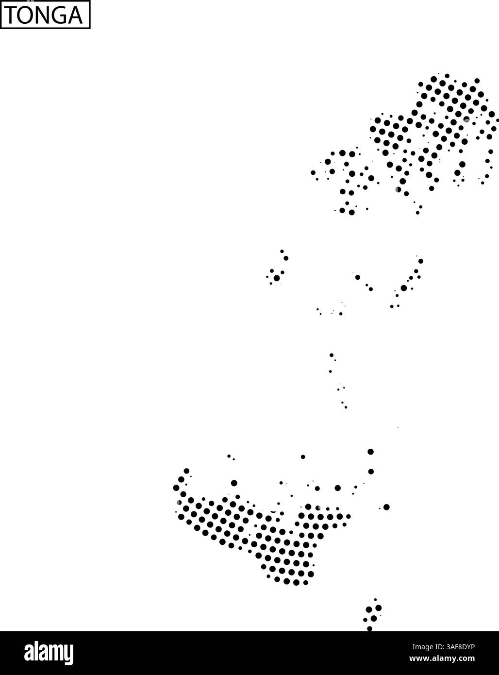 A detailed dot pattern outlines the islands of Tonga, emphasizing its ...