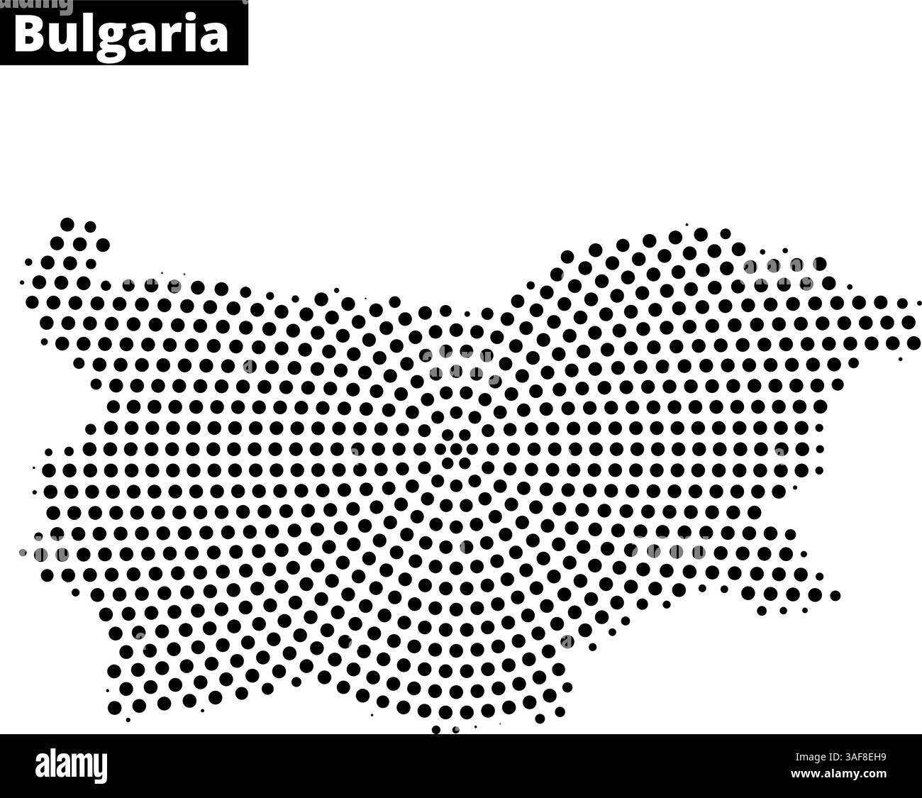 Detailed outline of Bulgaria presented in a dotted style, highlighting ...