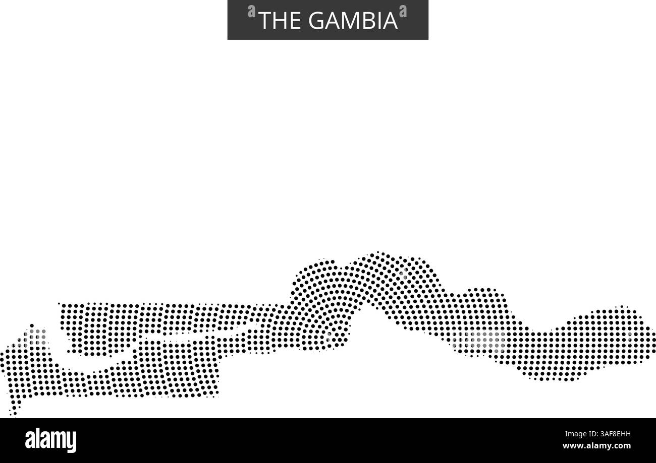 The outline of The Gambia is depicted, highlighting its distinctive ...