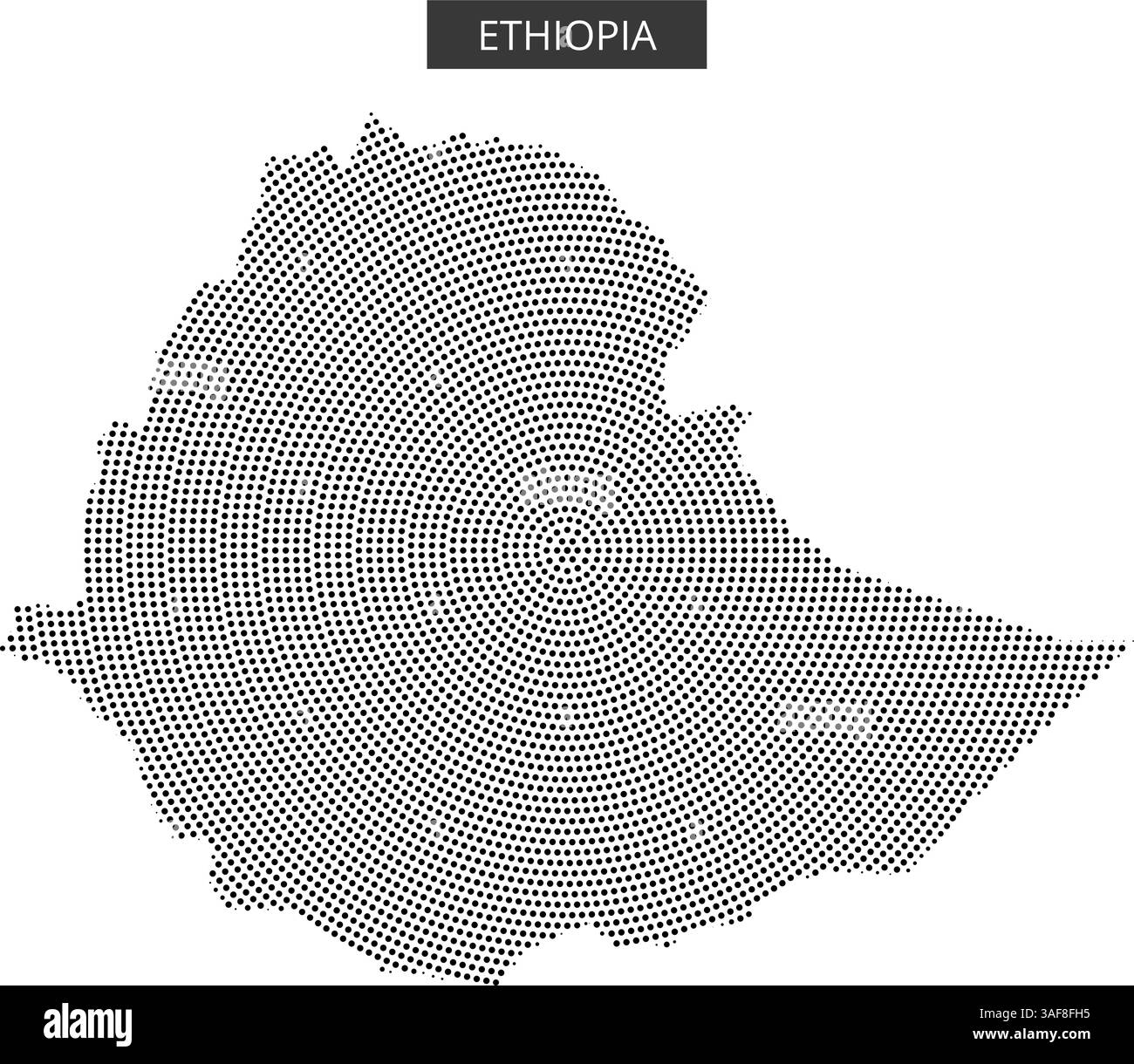 This artwork features the outline of Ethiopia, using a creative dotted pattern and subtle design ...