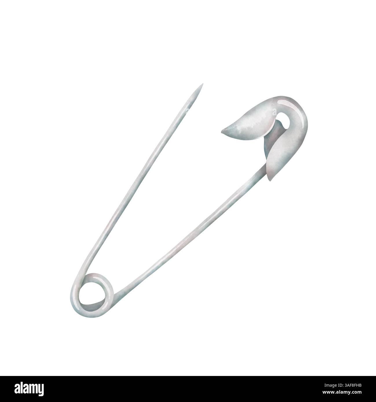 Steel safety pin watercolor illustration isolated on white. Tailor tool ...