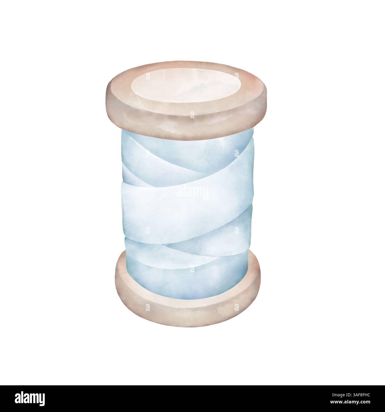 Wooden spool with blue satin ribbon. Watercolor illustration of sewing ...