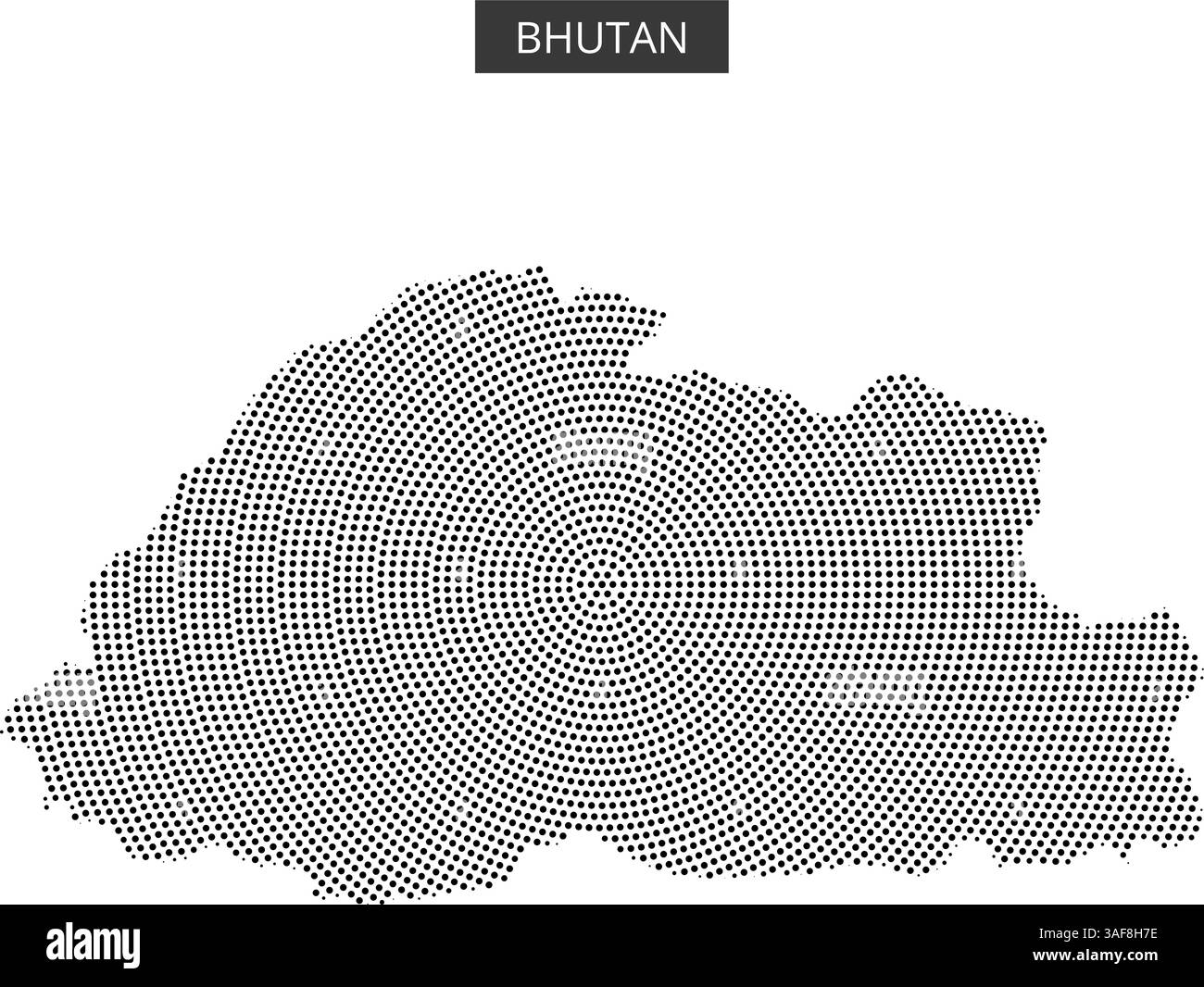 The distinctive outline of Bhutan is depicted with a unique dot pattern ...
