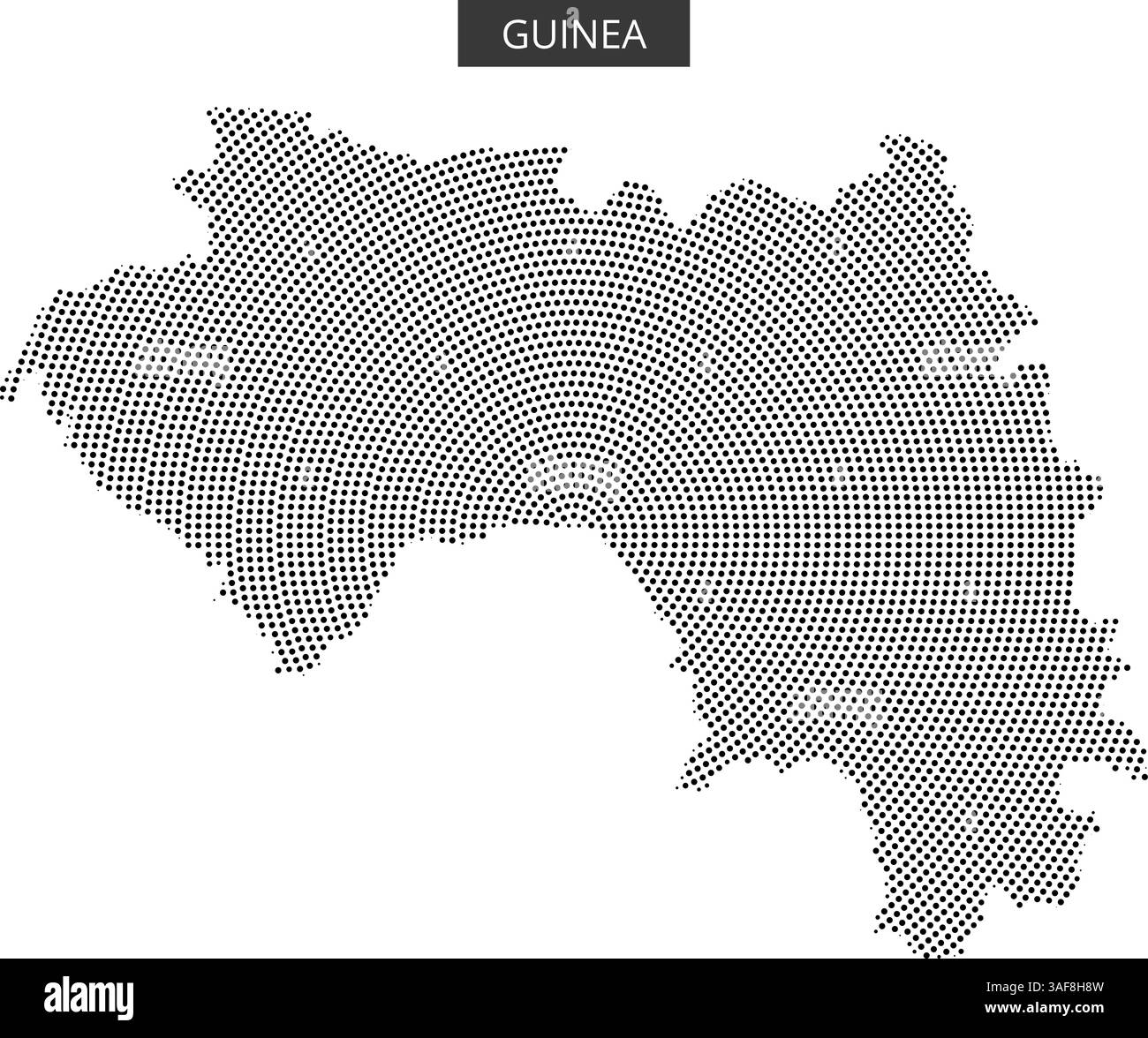 This visual displays a dotted map of Guinea, showcasing its geographic ...