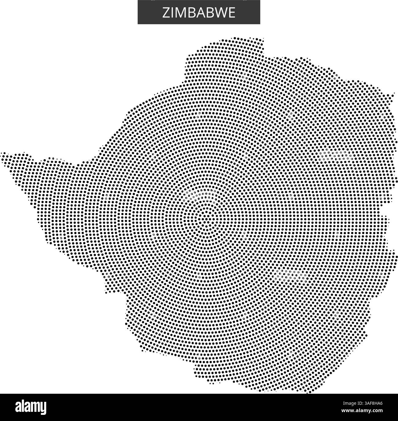 A dot pattern map of Zimbabwe, highlighting the country's geographical layout and boundaries ...