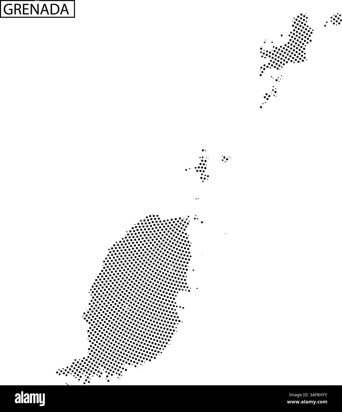 Detailed outline of Grenada highlighting its geography and surrounding islands using a grid ...