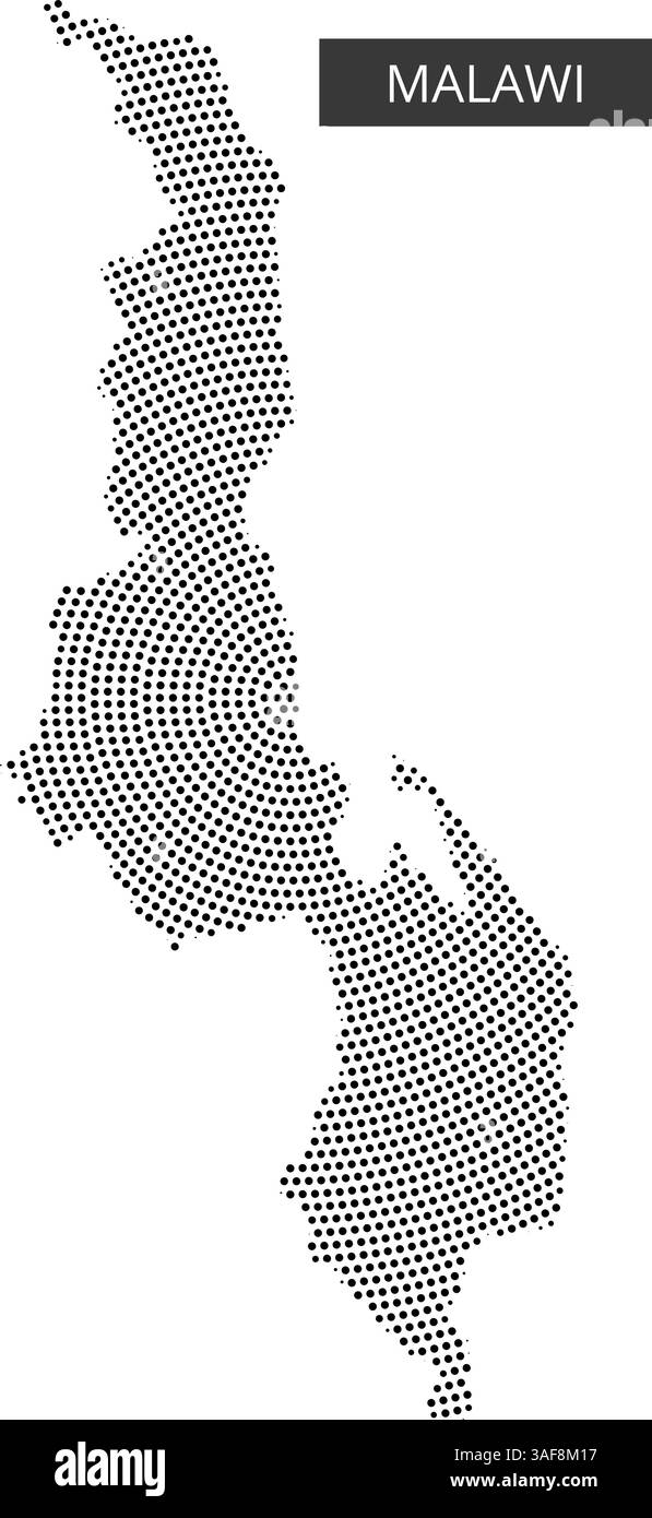 Featuring a dotted representation of Malawi, this map outlines its ...