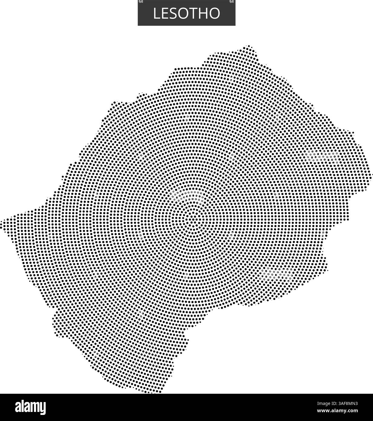 Dotted outline of Lesotho shows geographical features overlaid on a ...